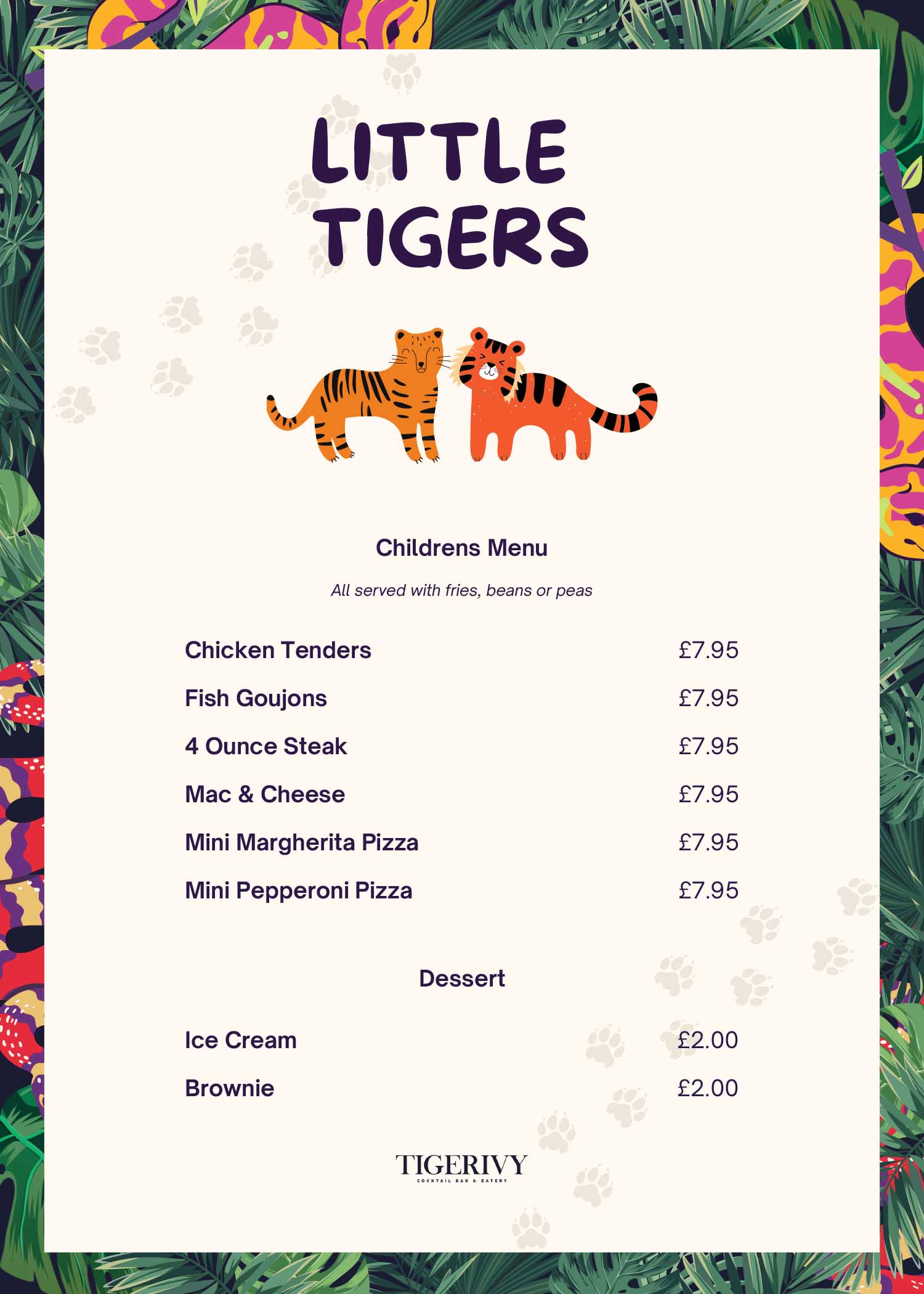 Menus - Tiger Ivy